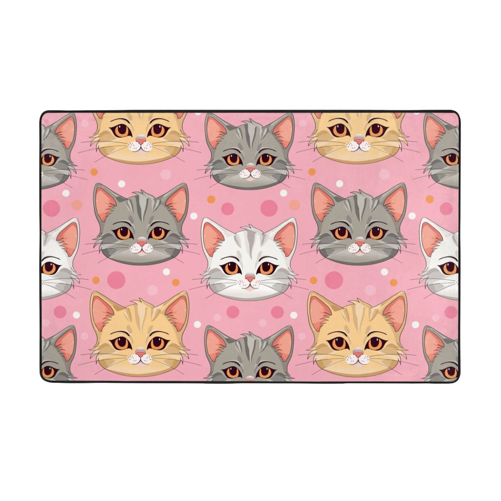Area Rugs For Living Room Decor - Cute Cartoon Cat Face Pink Anti Slip ...