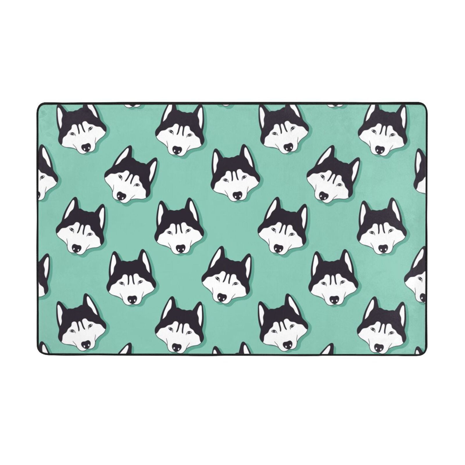Area Rugs For Living Room Decor - Cute Cartoon Husky Funny Green Anti ...