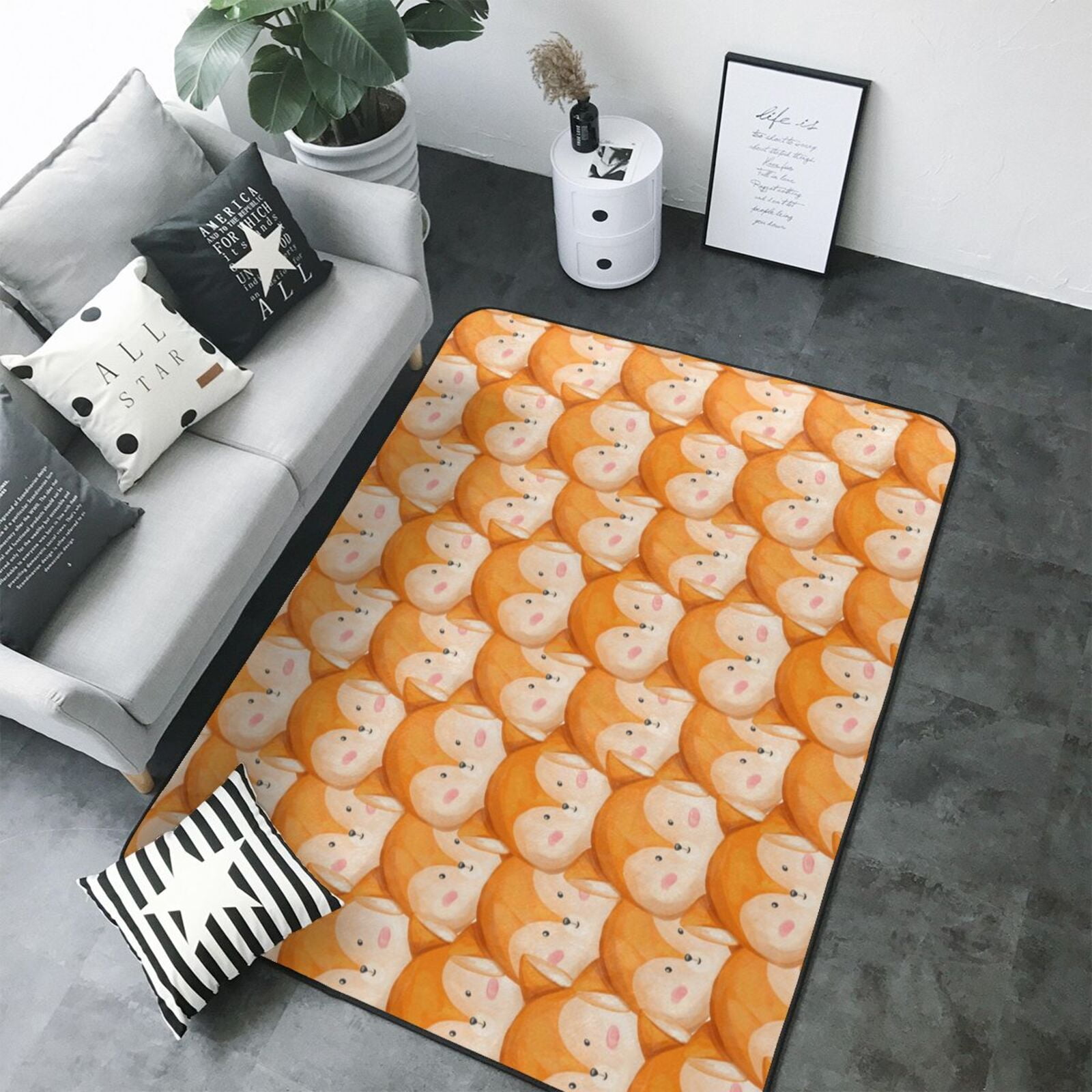 Area Rugs For Living Room Decor - Cute Fox Faces Pattern Soft Anti Slip ...