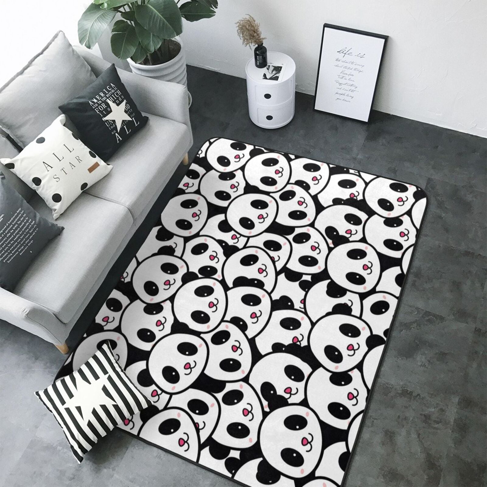Area Rugs For Living Room Decor - Cute Panda Face Soft Anti Slip Throw ...