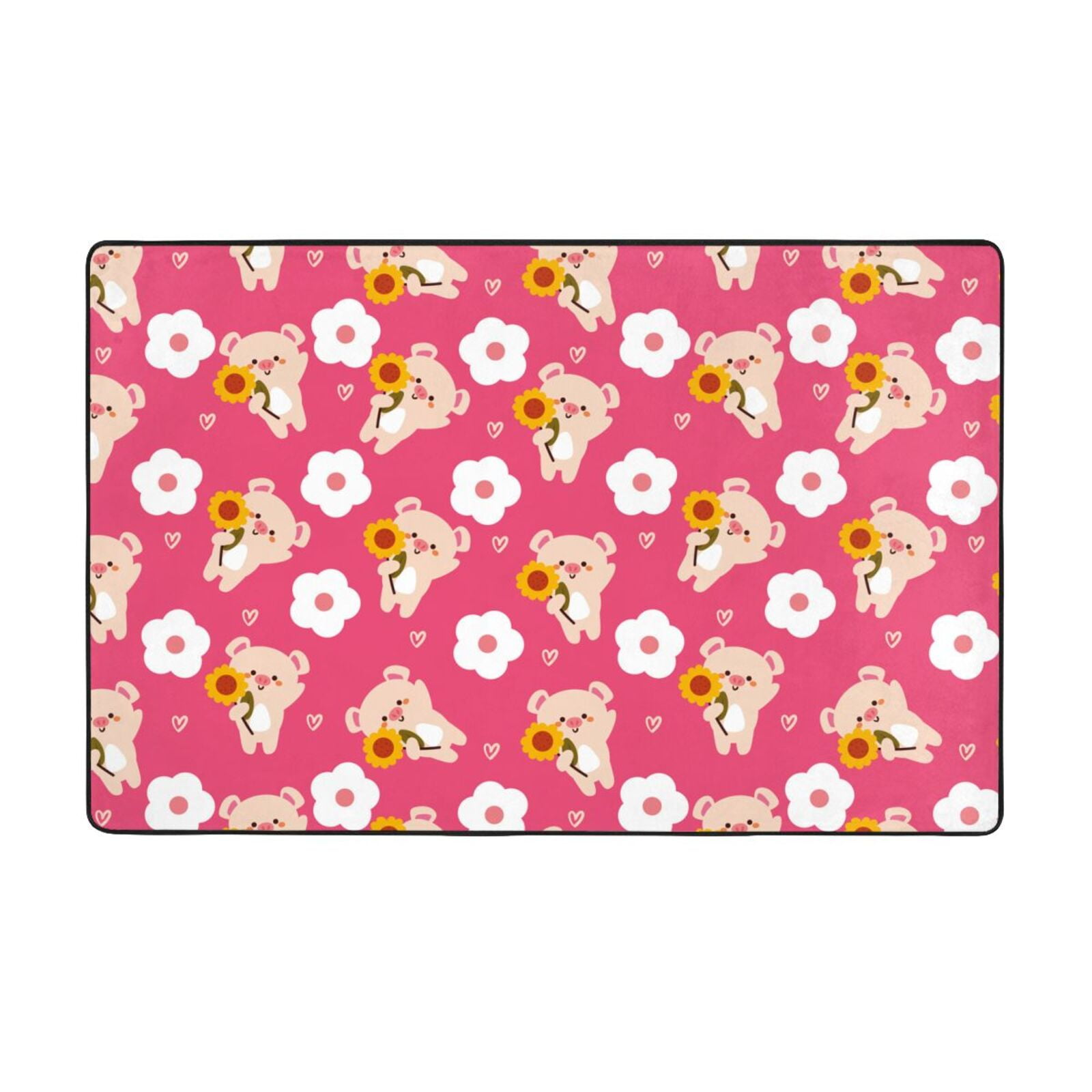 Area Rugs For Living Room Decor - Cute Pig Sunflower Flowers Anti Slip ...