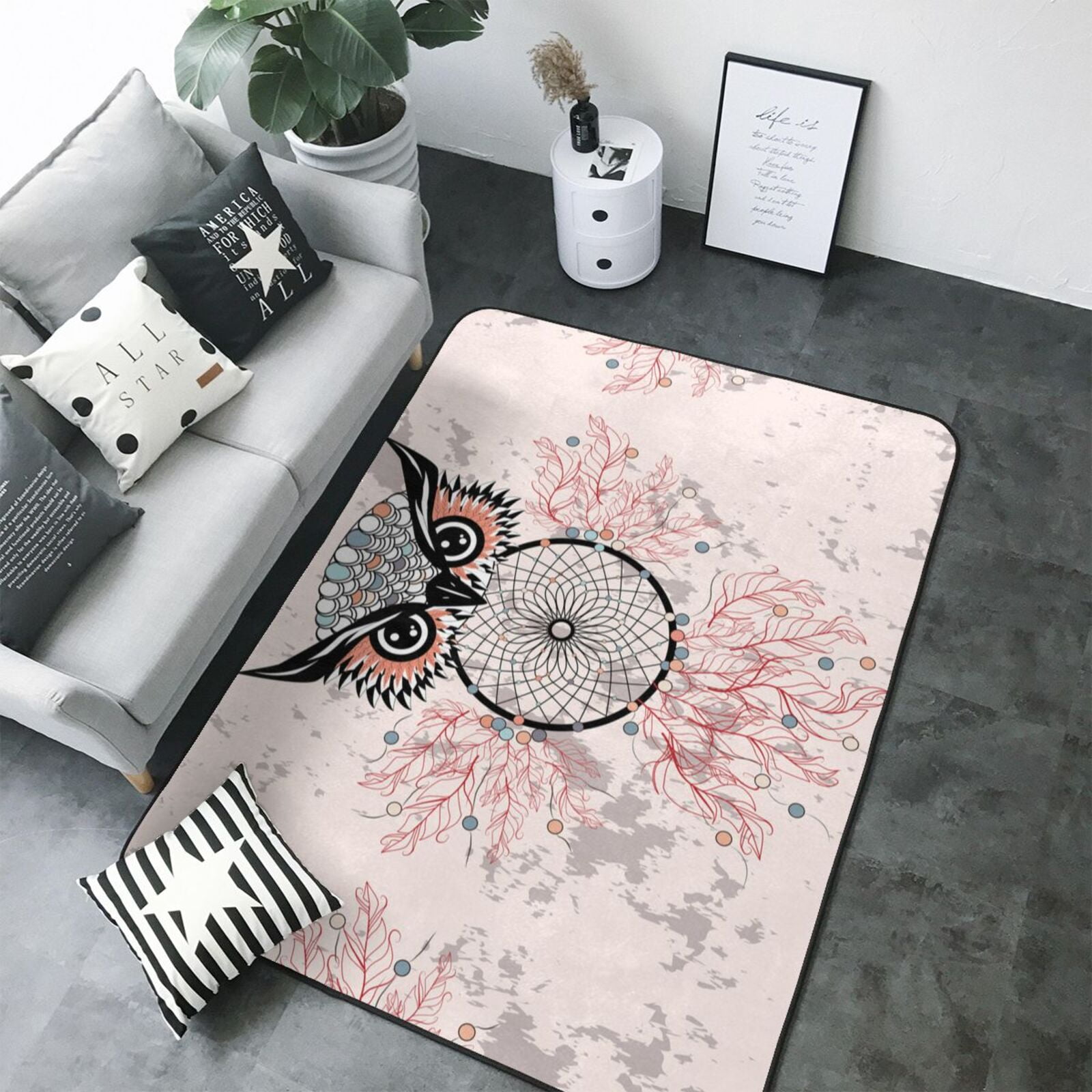 Area Rugs For Living Room Decor - Dreamcatcher With Owl Soft Anti Slip ...