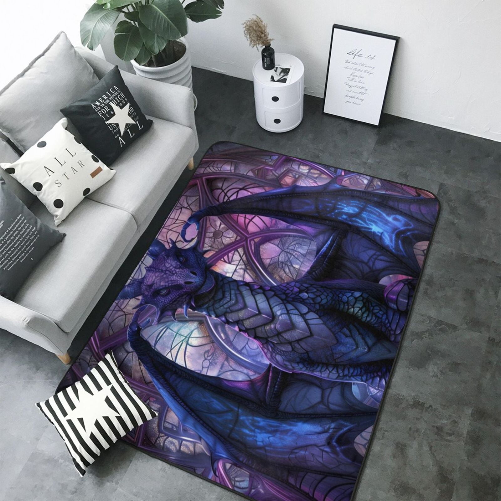 Area Rugs For Living Room Decor - Fantasy Dragon In Cathedral Soft Anti ...