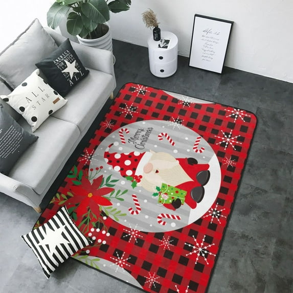 Area Rugs For Living Room Decor - Gnome And Buffalo Plaid Soft Anti ...