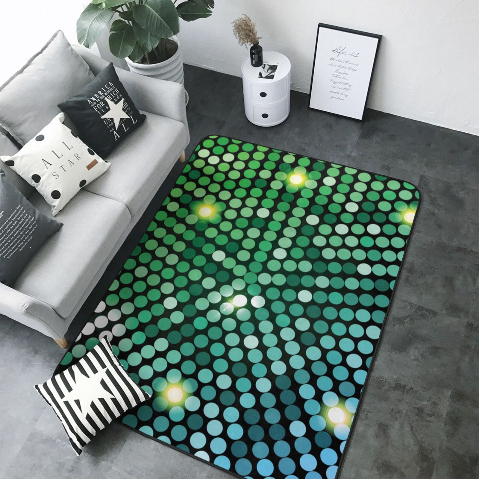 Area Rugs For Living Room Decor - Green Disco Lights Anti Slip Throw ...