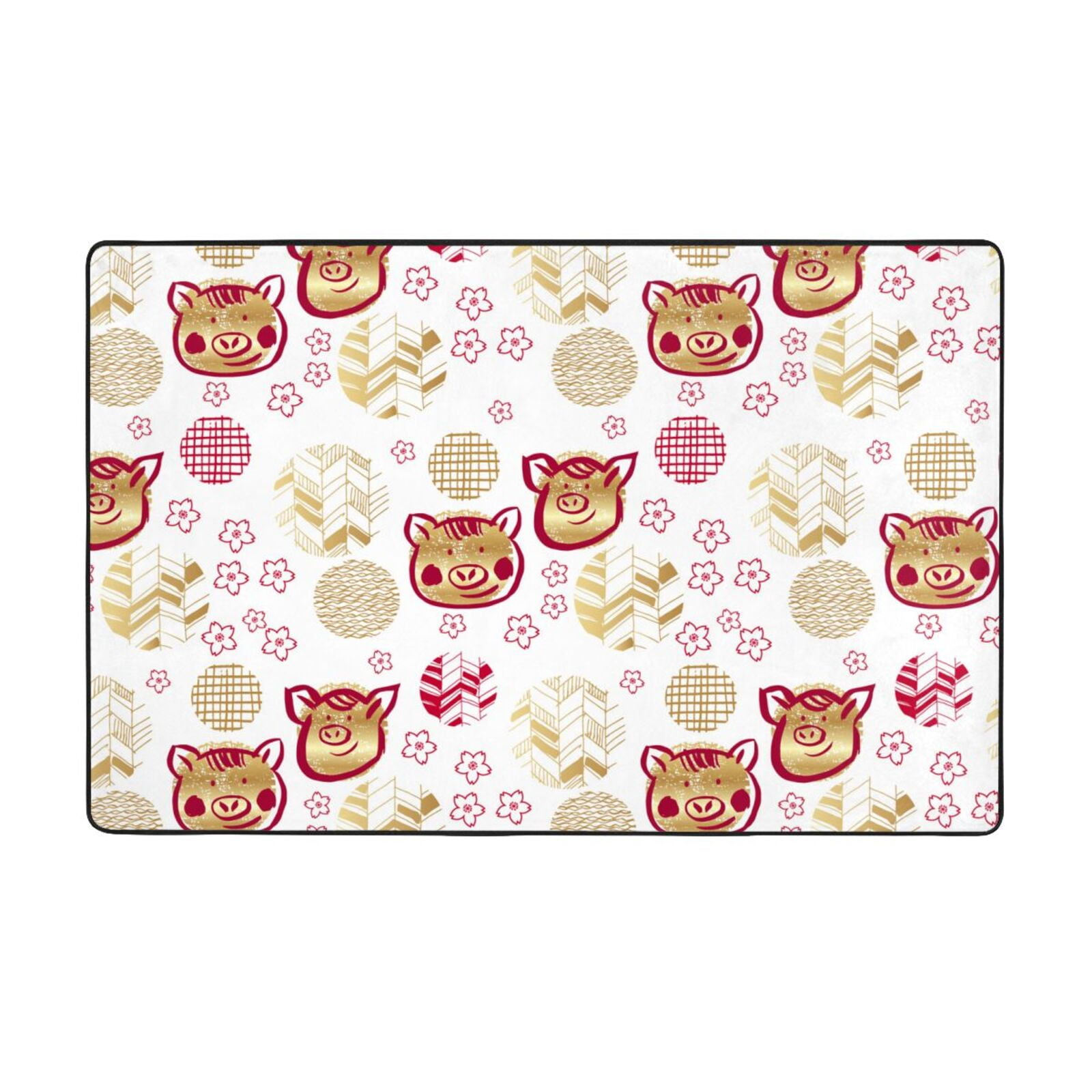 Area Rugs For Living Room Decor - Hand Drawn Cartoon Cute Pig Anti Slip ...