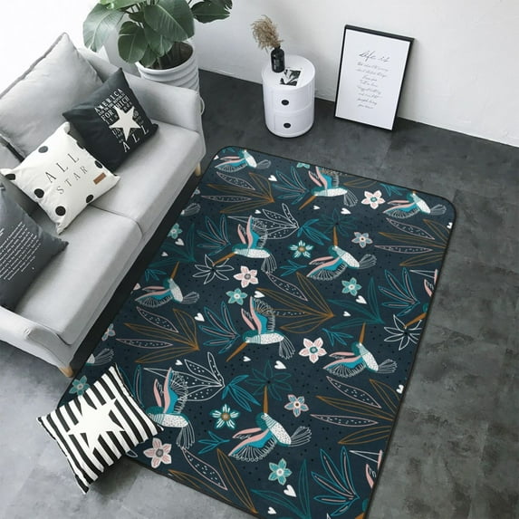 Area Rugs For Living Room Decor - Hand Painted Hummingbird Flower Soft ...