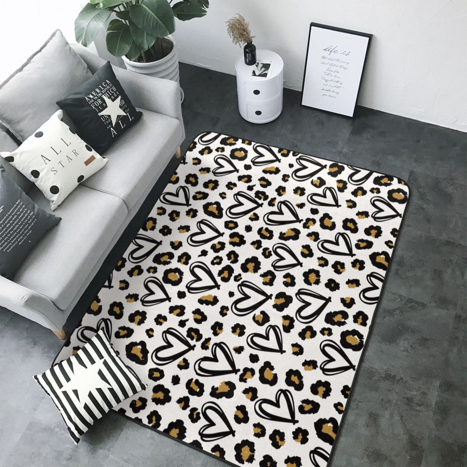 Area Rugs For Living Room Decor - Heart leopard print Soft Anti Slip ...