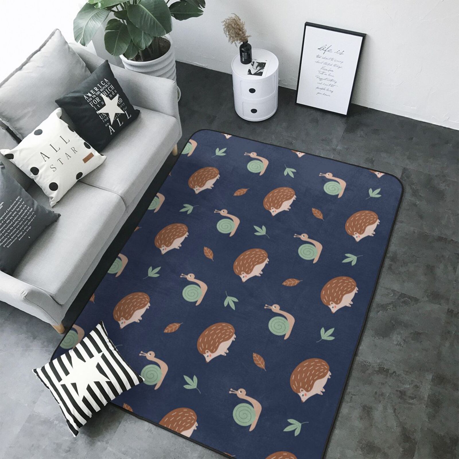 Area Rugs For Living Room Decor - Hedgehog And Snail Soft Anti Slip ...