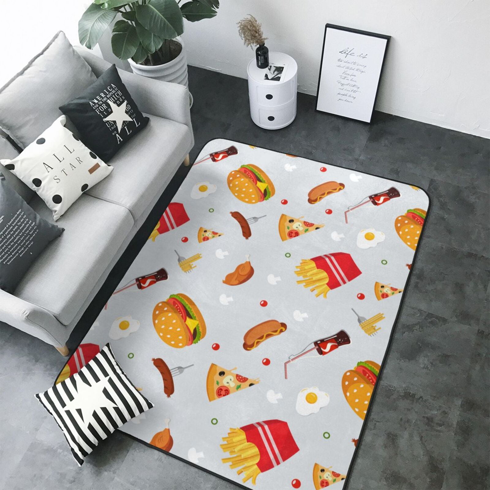 Area Rugs For Living Room Decor - Hot Dog Coke Hamburger Pizza Soft ...