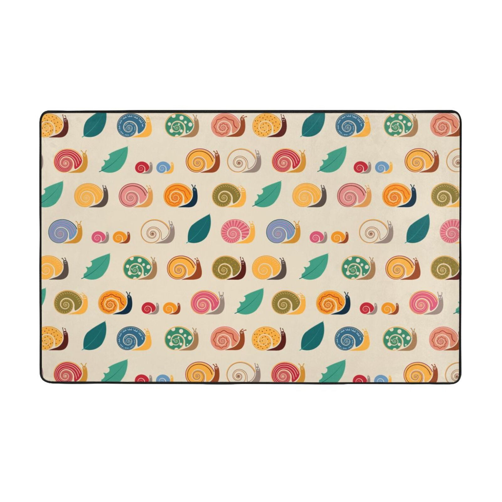Area Rugs For Living Room Decor - Leaves and Colorful Snails Anti Slip ...