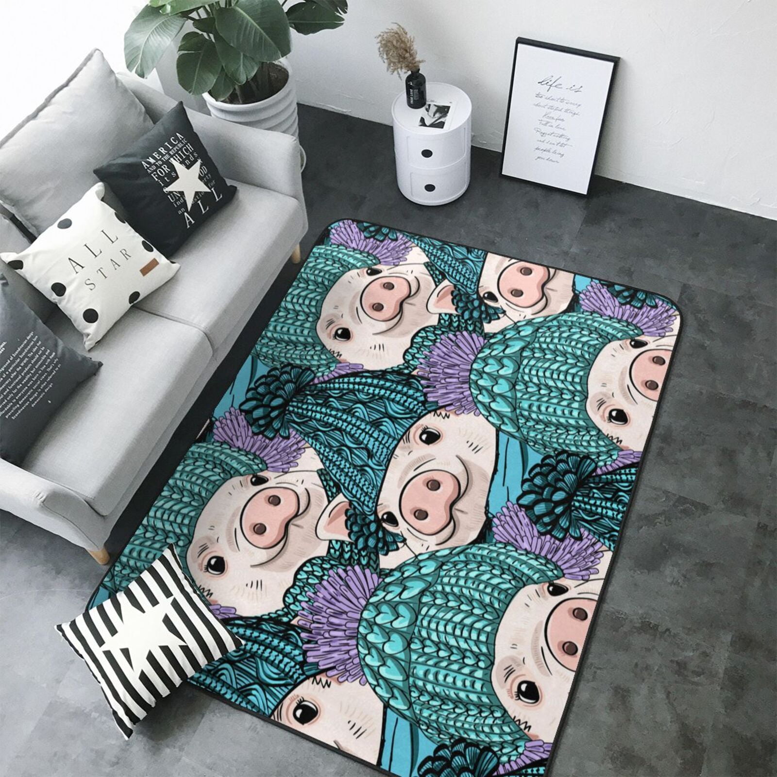 Area Rugs For Living Room Decor - Modern Cute Hat Pig Soft Anti Slip ...