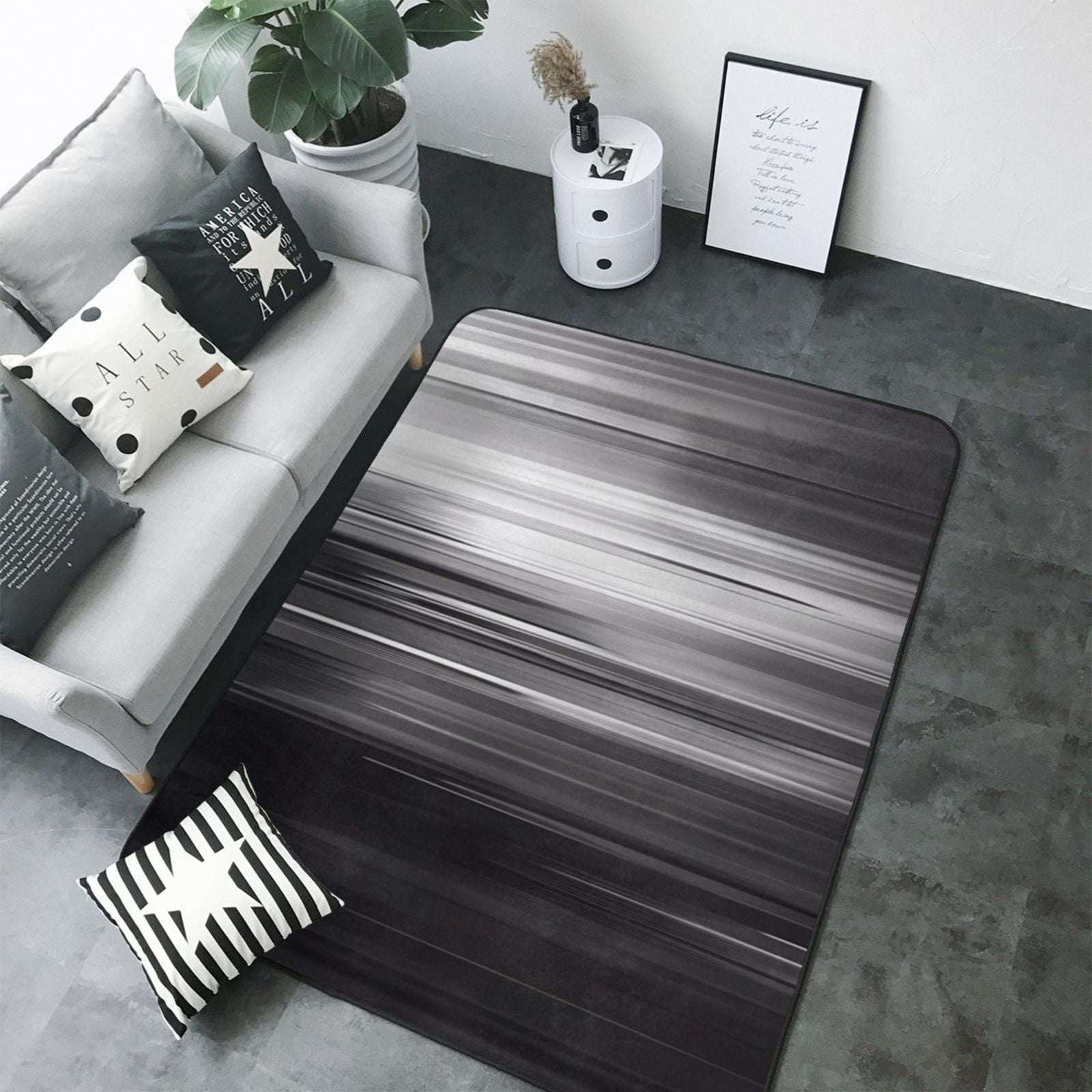 Area Rugs For Living Room Decor - Monochrome Abstract Lines Soft Anti ...