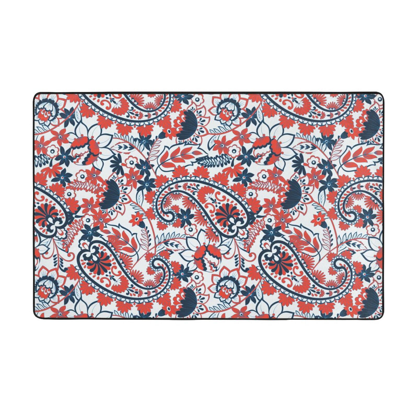 Area Rugs For Living Room Decor - Paisley Design Red Anti Slip Throw ...