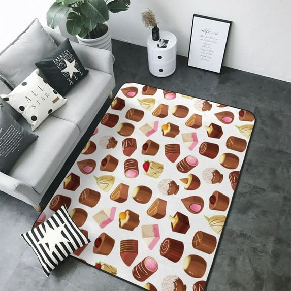 Area Rugs For Living Room Decor - Pink Brown Beige Chocolate Print Anti ...