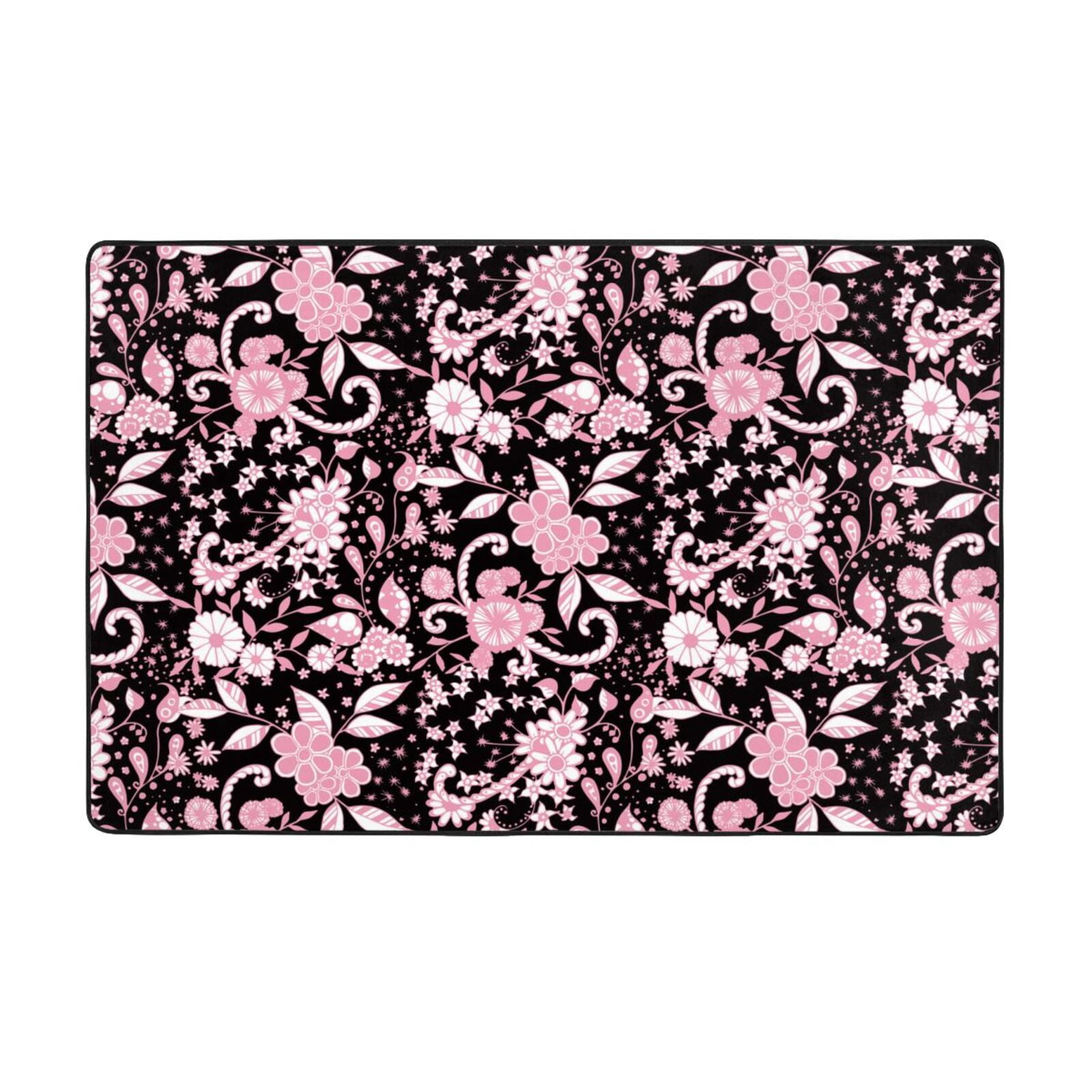 Area Rugs For Living Room Decor - Pink Leaves Daisies Flowers Anti Slip ...