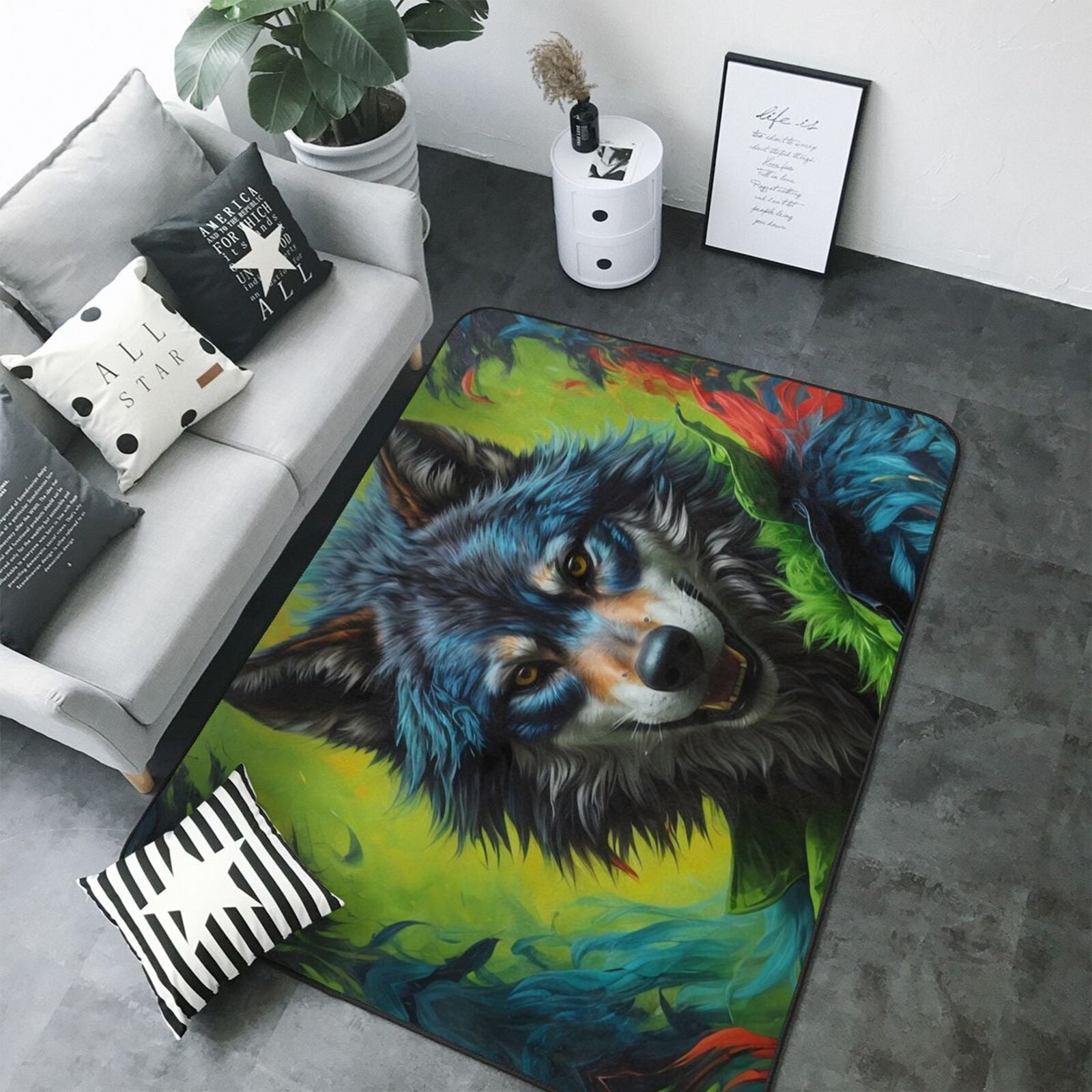 Area Rugs For Living Room Decor - Realistic Style Wolf Warrior Soft ...