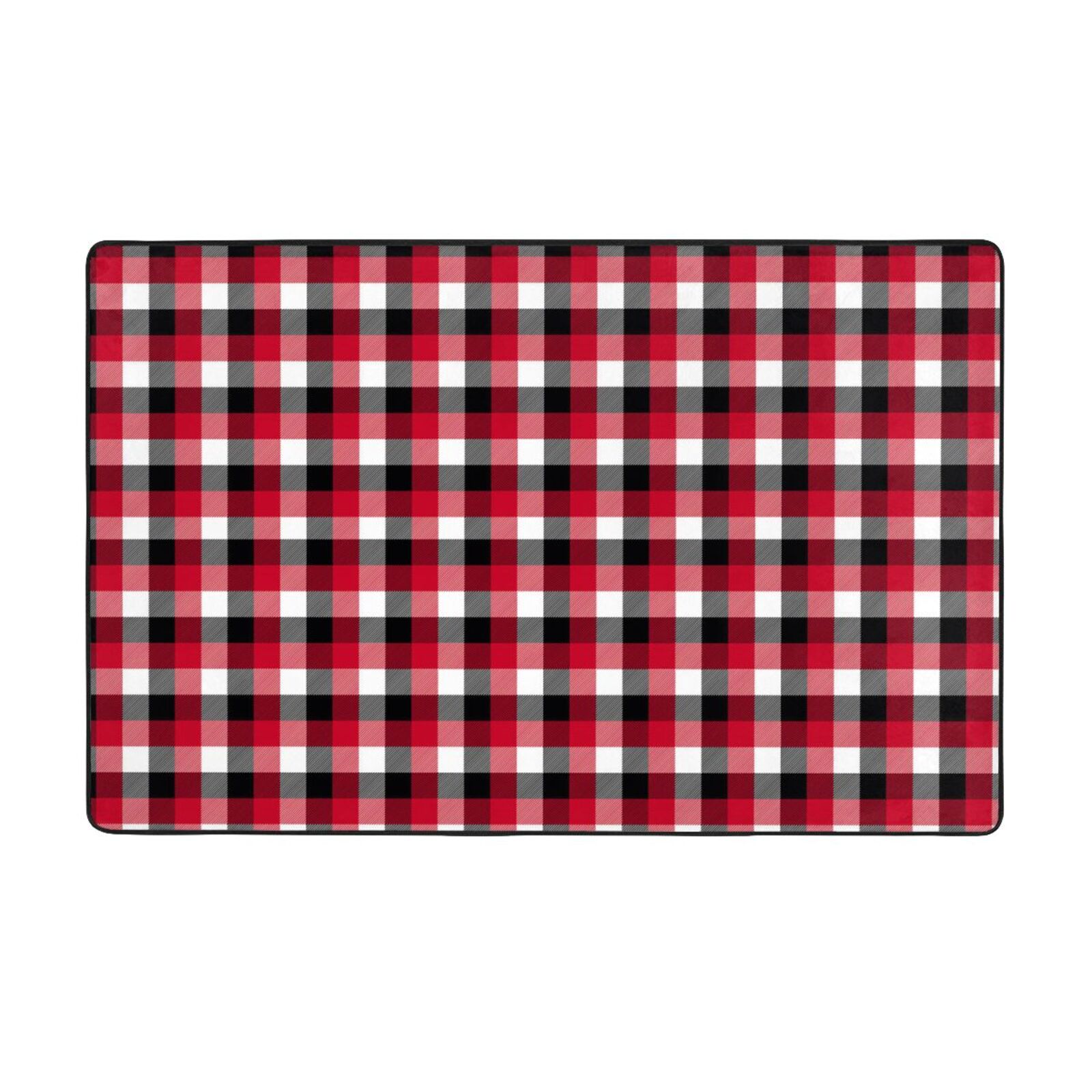 Area Rugs For Living Room Decor - Red Black Buffalo Plaid Anti Slip ...