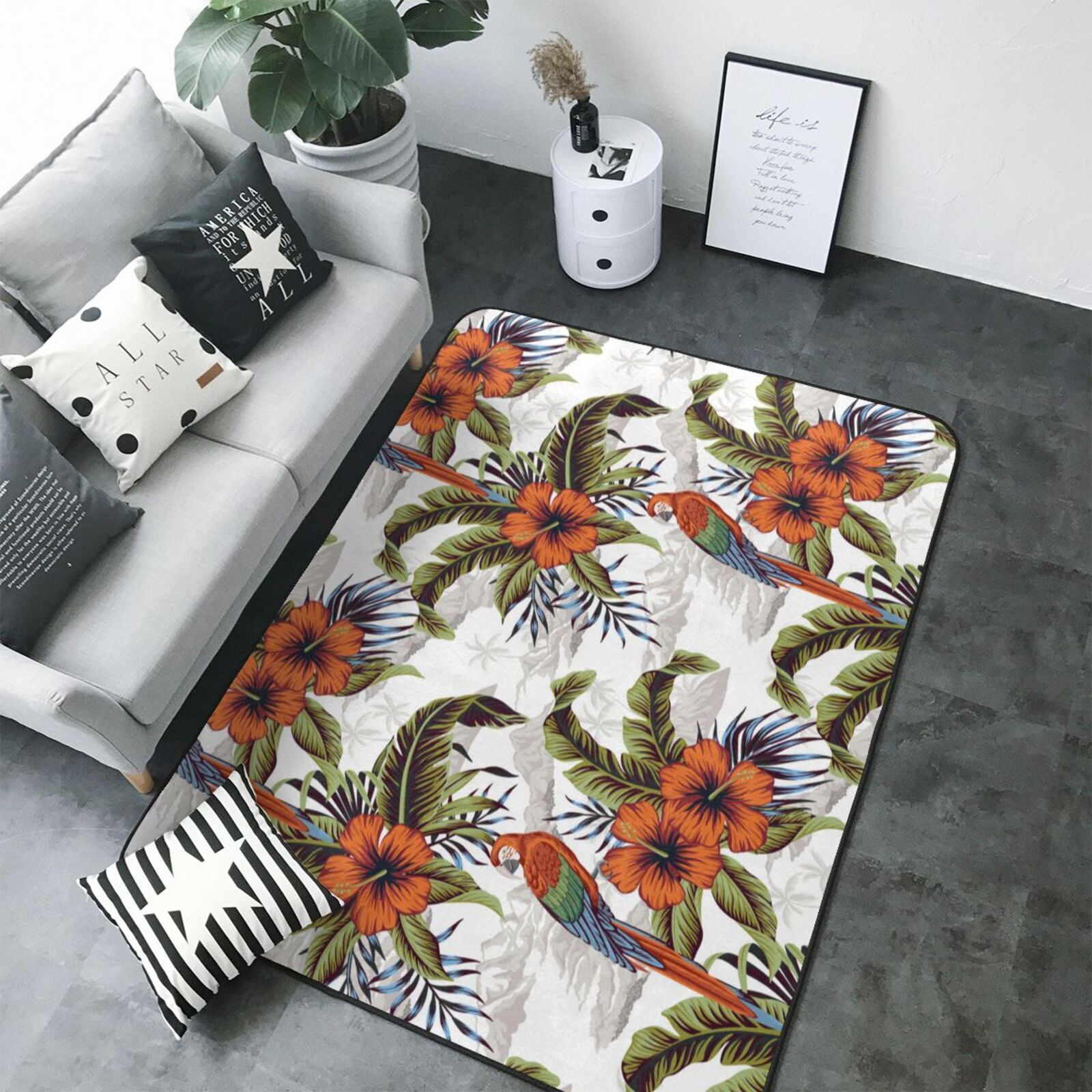 Area Rugs For Living Room Decor - Red Parrot Banana Leaf Flower Anti ...