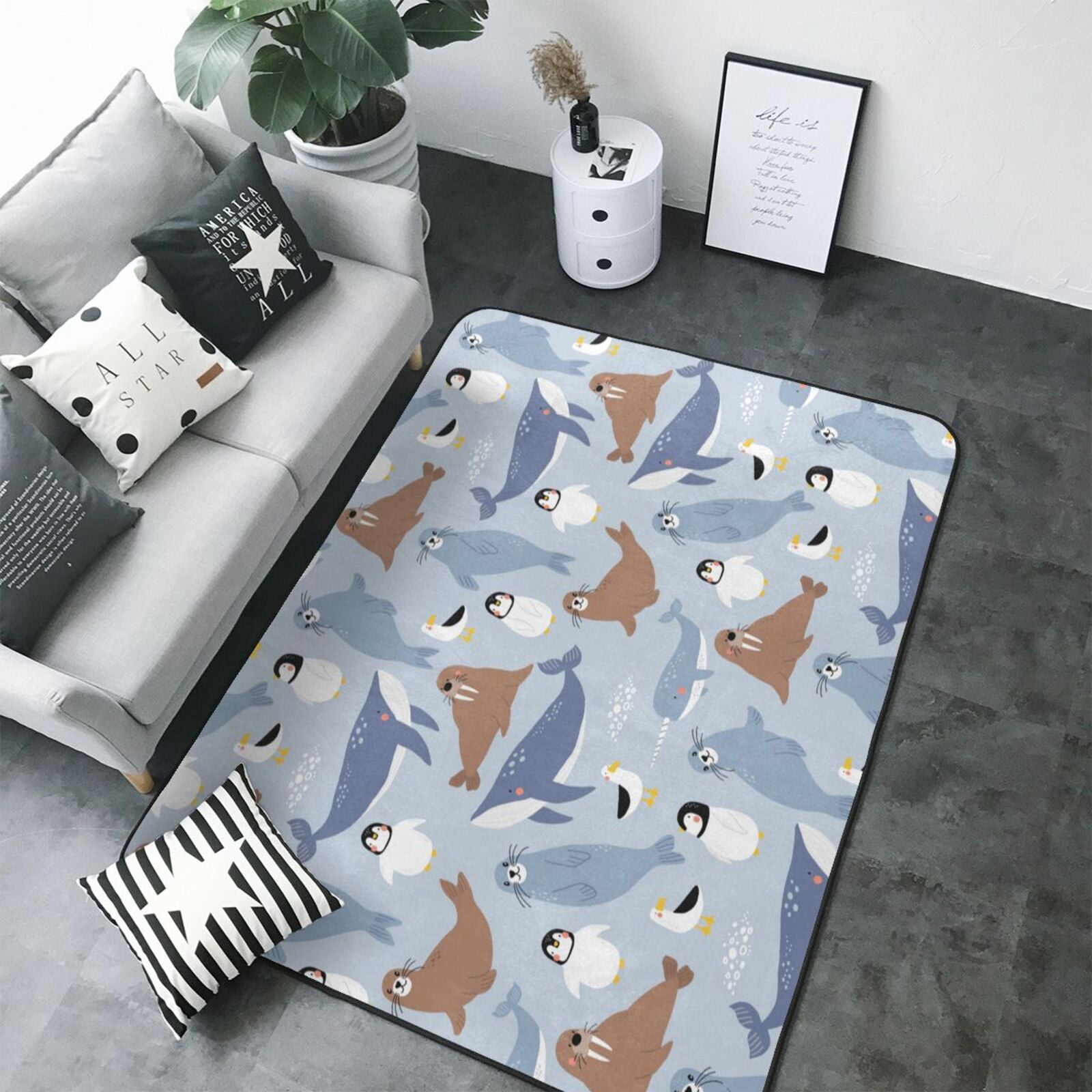 Area Rugs For Living Room Decor - Seal Fox Seagull Whales Soft Anti ...