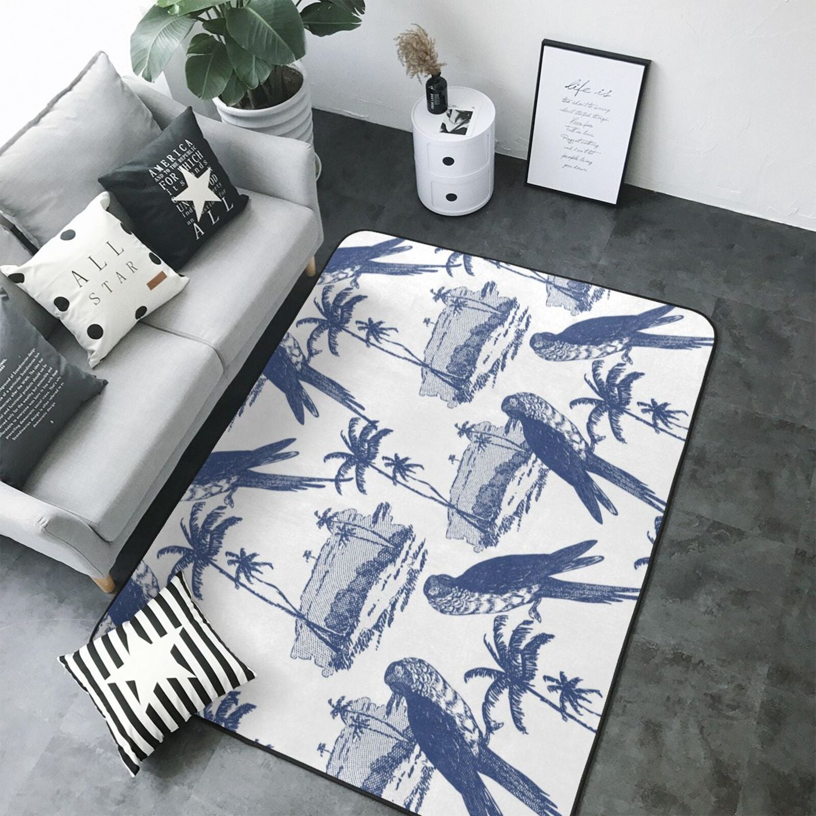 Area Rugs For Living Room Decor - Sketch Parrot Palm Tree Soft Anti ...
