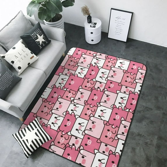 Area Rugs For Living Room Decor - Square Cute Pig Pink Anti Slip Throw ...