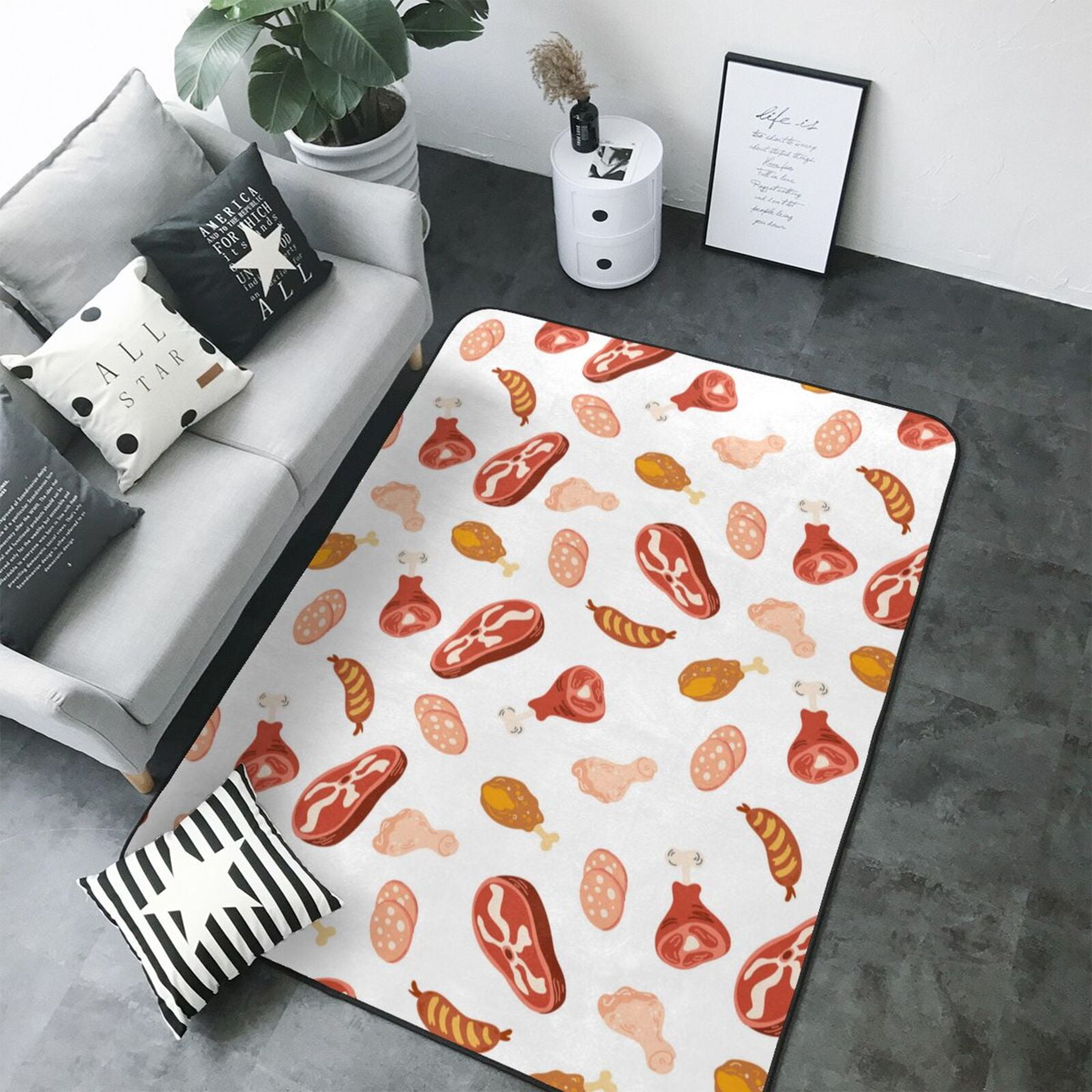 Area Rugs For Living Room Decor - Steak Hot Dog Chicken Leg Print Anti ...