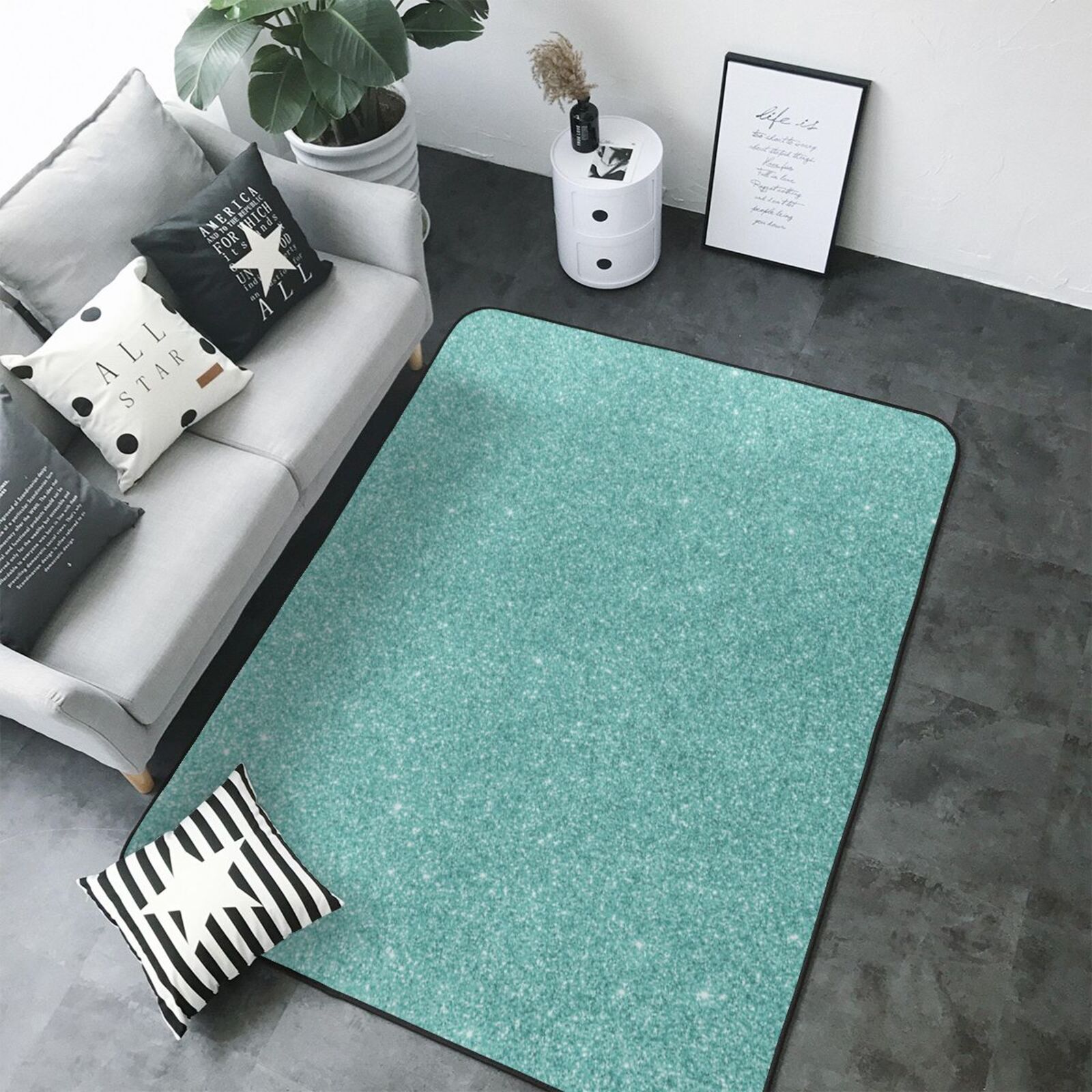 Area Rugs For Living Room Decor - Teal Green Glitter Soft Anti Slip ...