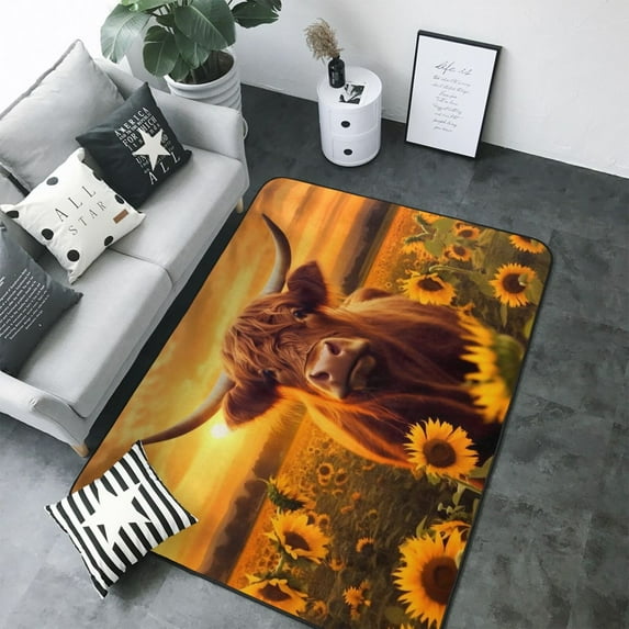 Area Rugs For Living Room Decor - Vintage Sunflower Cow A Anti Slip ...