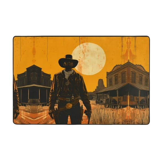 Area Rugs For Living Room Decor - Western Sunset Town Cowboy Anti Slip ...