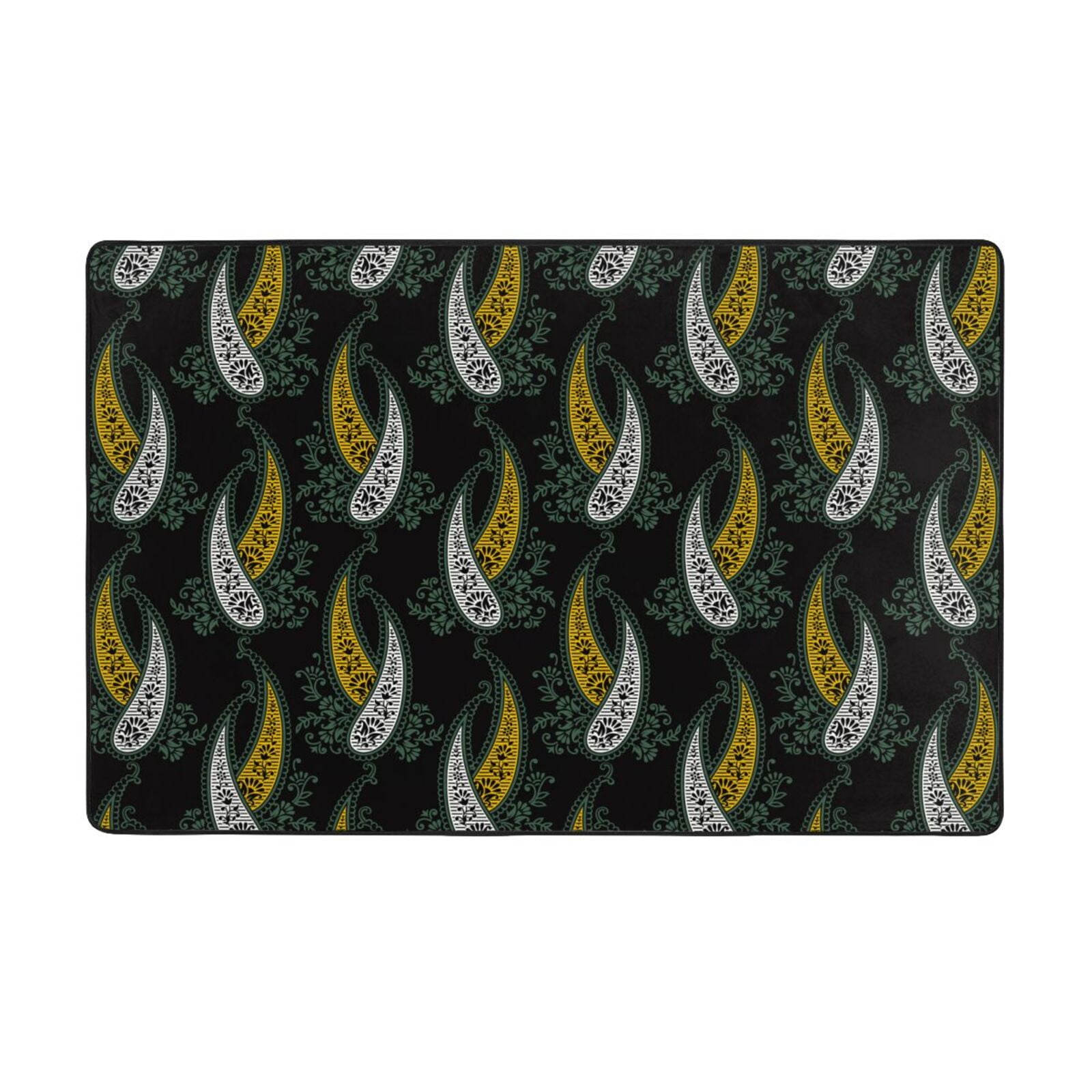 Area Rugs For Living Room Decor - Yellow White Green Paisley Anti Slip ...