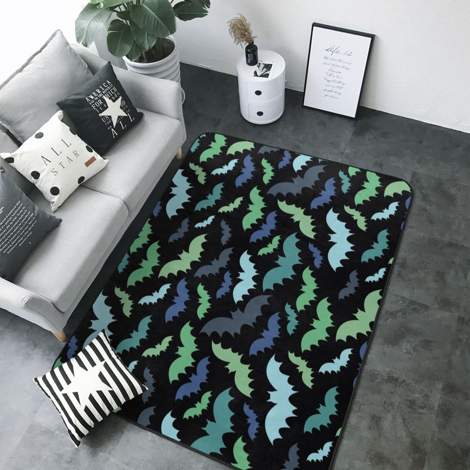 Area Rugs For Living Room Decor - blue green bats cool Soft Anti Slip ...