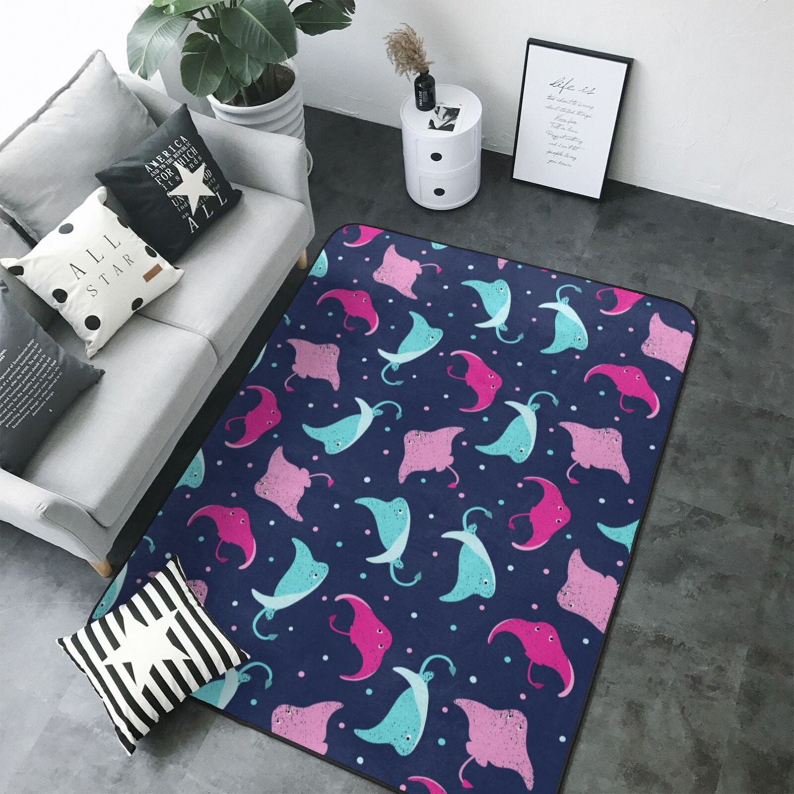 Area Rugs For Living Room Decor - colorful stingray navyblue cute Soft ...