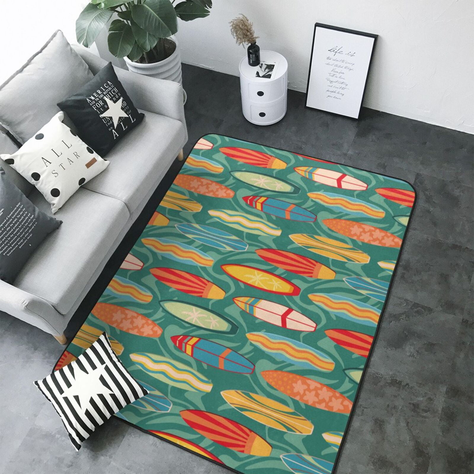 Area Rugs For Living Room Decor - colorful surf boards Soft Anti Slip ...