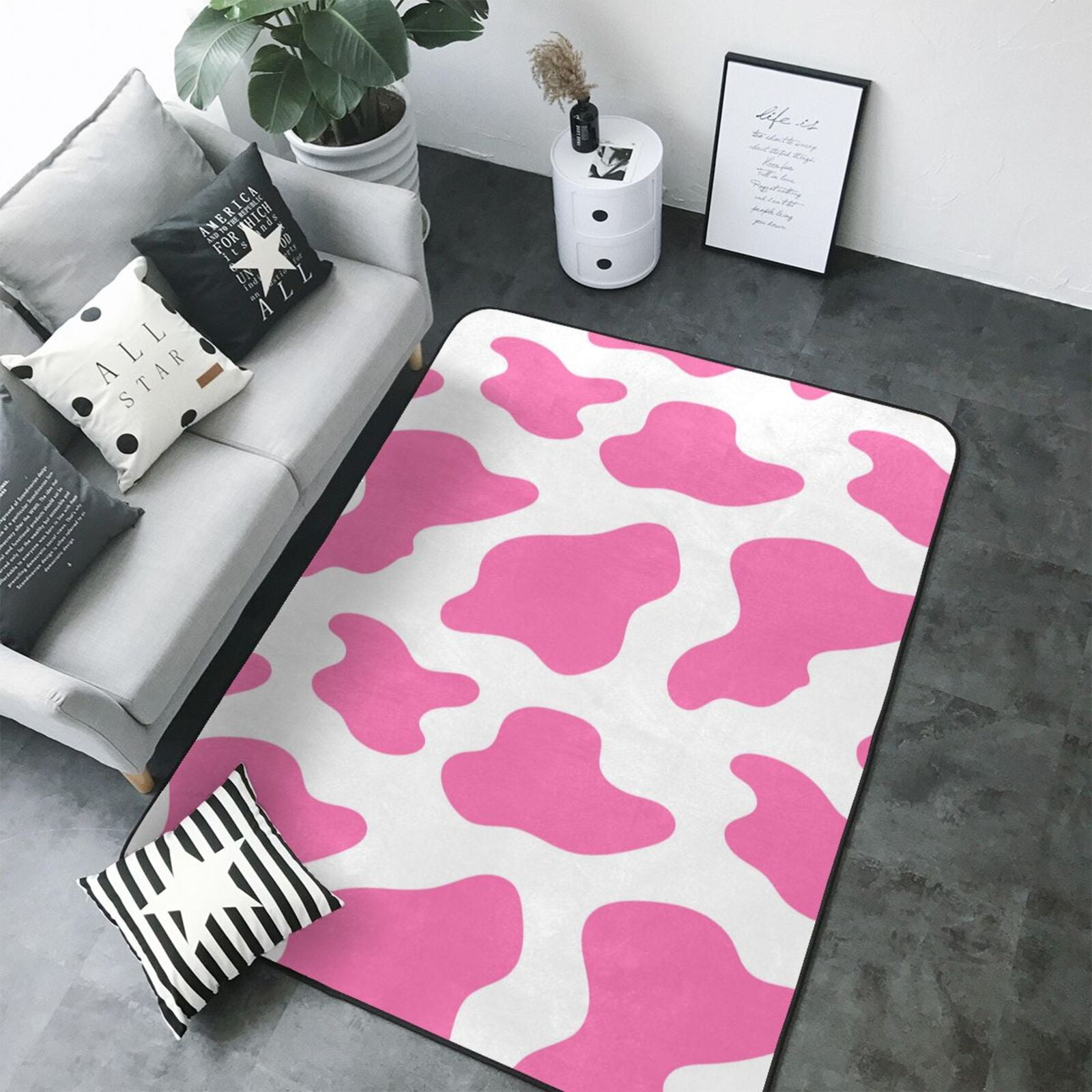 Area Rugs For Living Room Decor - cow pink print 90s 00s style Soft ...