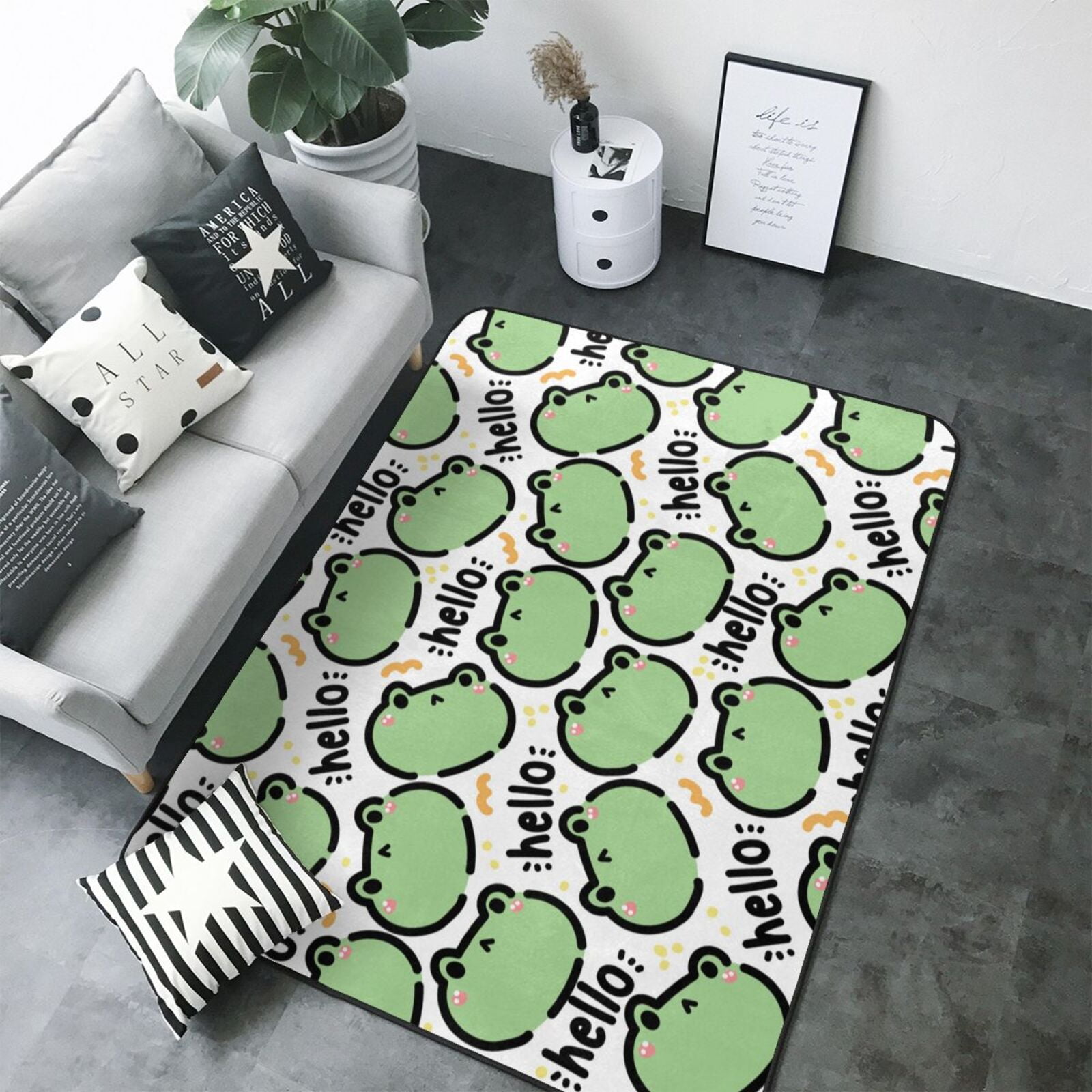 Area Rugs For Living Room Decor - cute hello frog Soft Anti Slip Throw ...