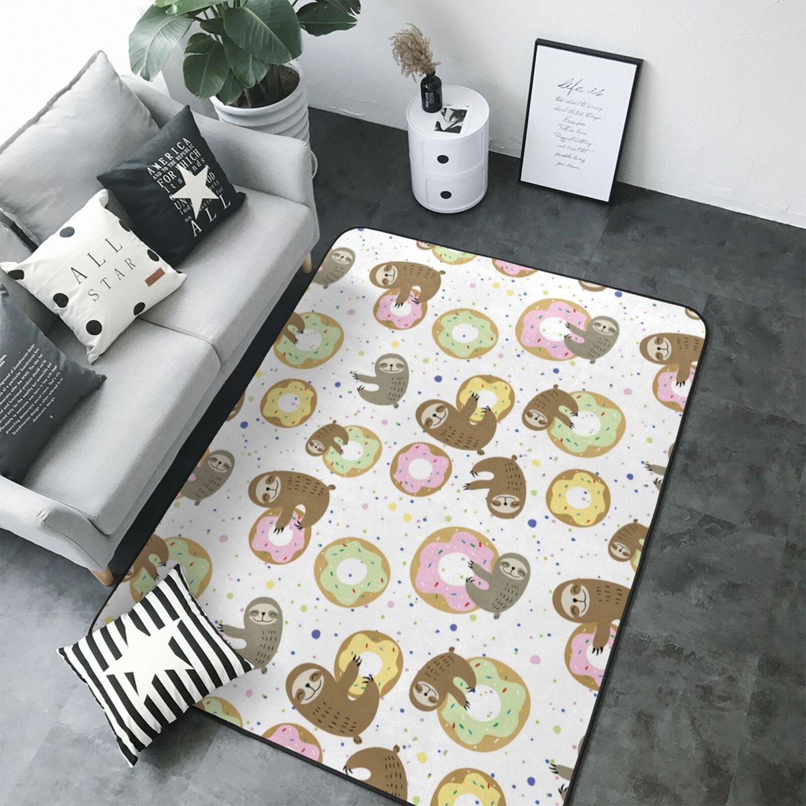 Area Rugs For Living Room Decor - donut sloth Anti Slip Throw Washable ...
