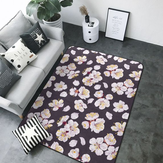 Area Rugs For Living Room Decor - flowers berry blossom black Soft Anti ...