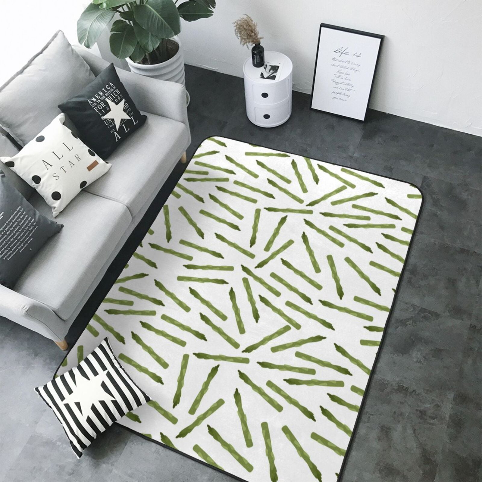 Area Rugs For Living Room Decor - green Asparagus Pattern Soft Anti ...