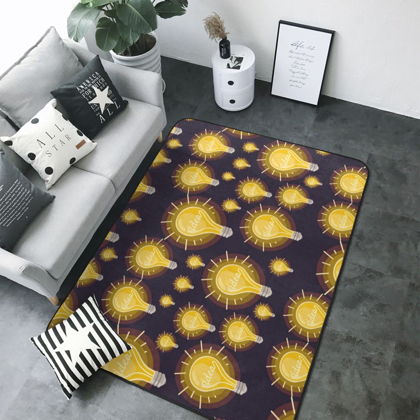 Area Rugs For Living Room Decor - ider Light Bulb Pattern Anti Slip Throw Washable Rugs 5x7 For ...