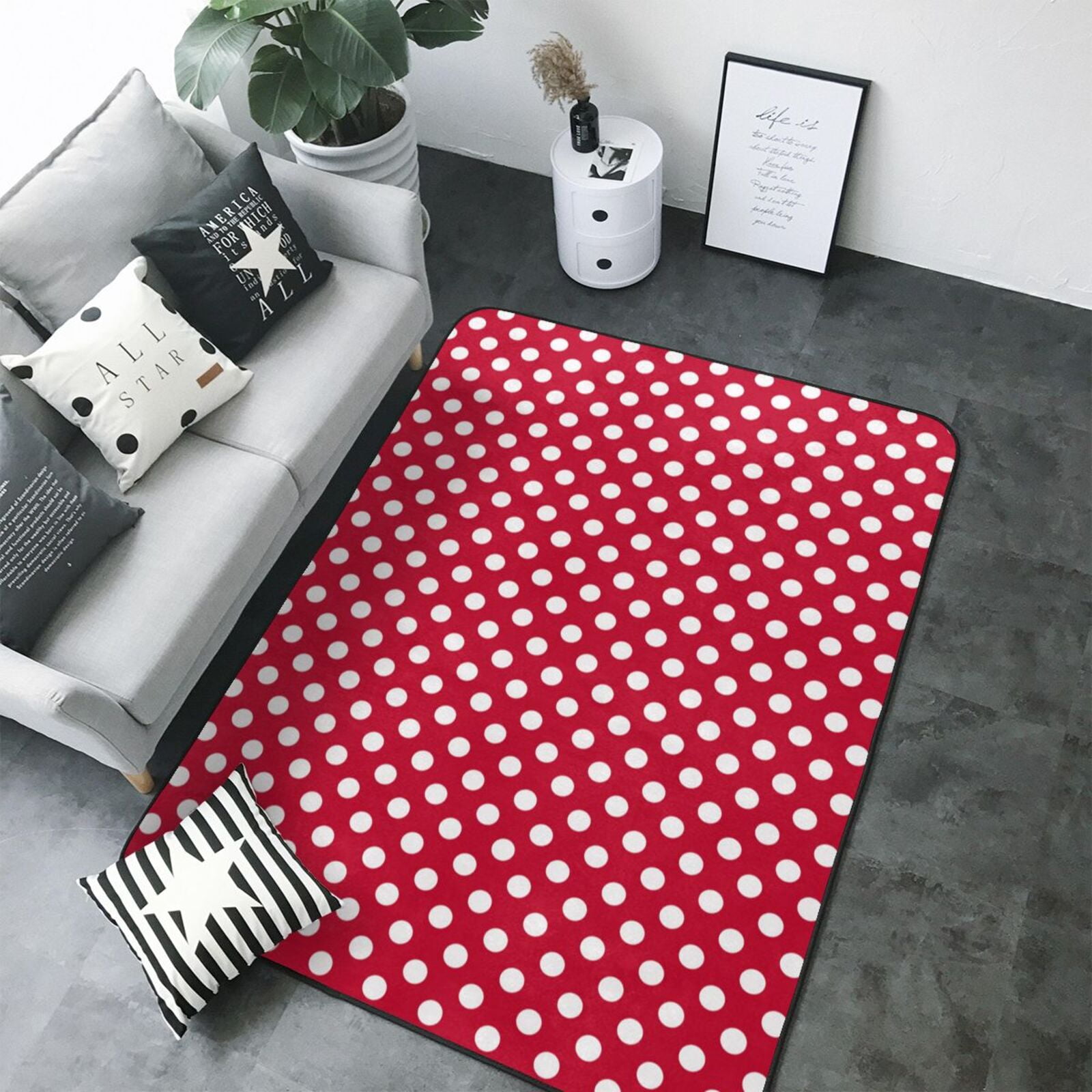 Area Rugs For Living Room Decor - polka dots dark red Anti Slip Throw ...