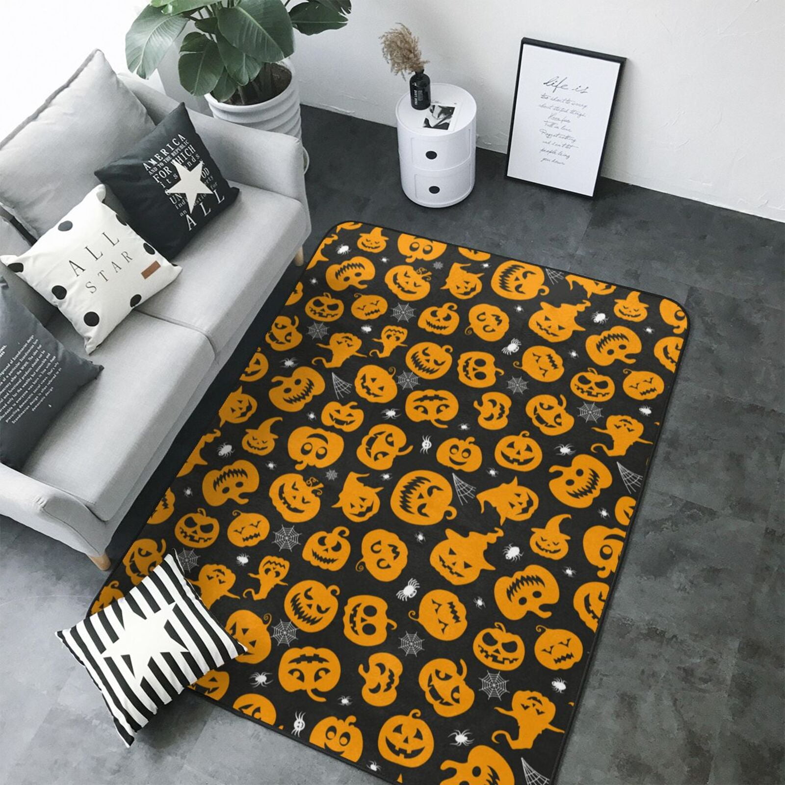 Area Rugs For Living Room Decor - pumpkins halloween spider web Anti ...