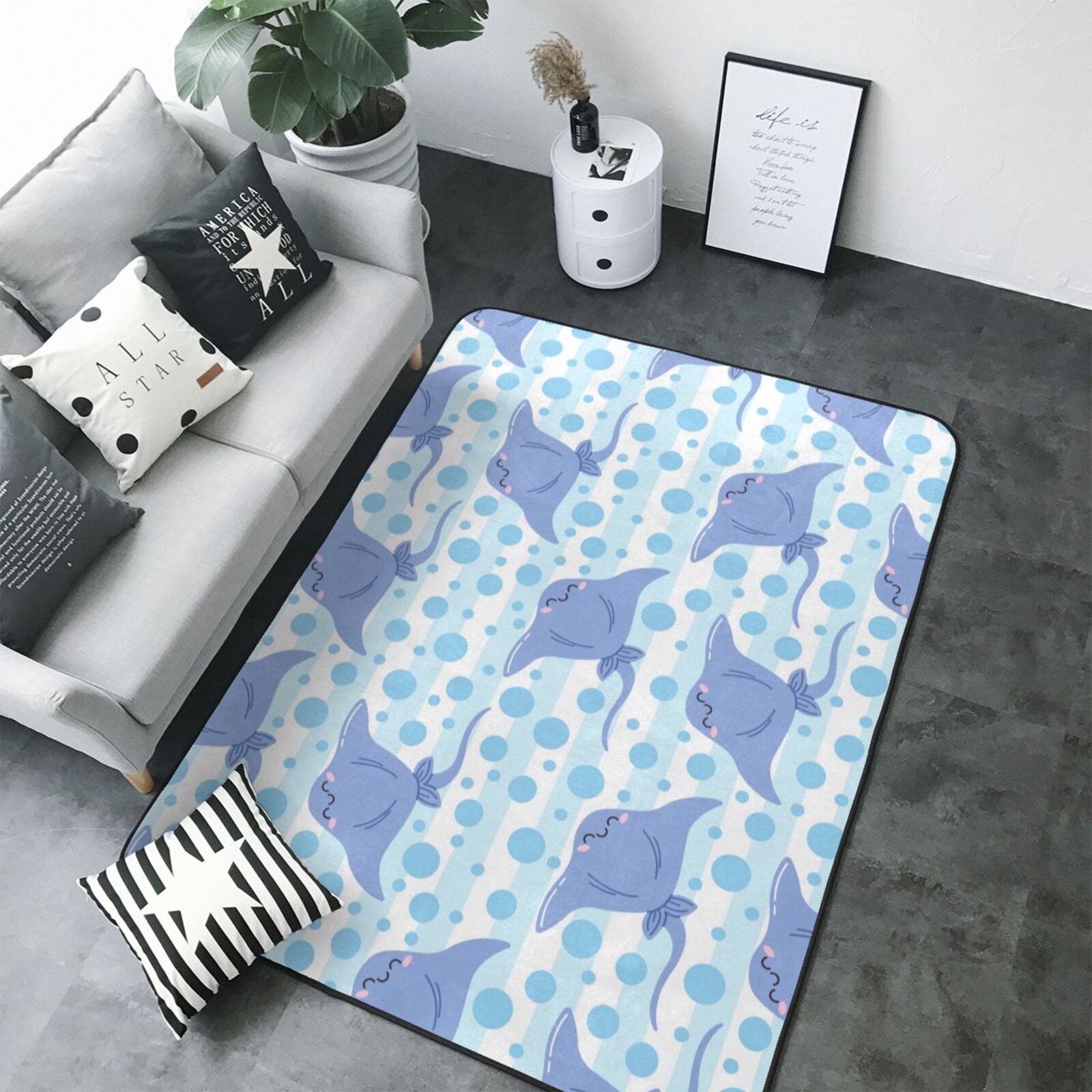 Area Rugs For Living Room Decor - stingray bubbles blue stripes Soft ...