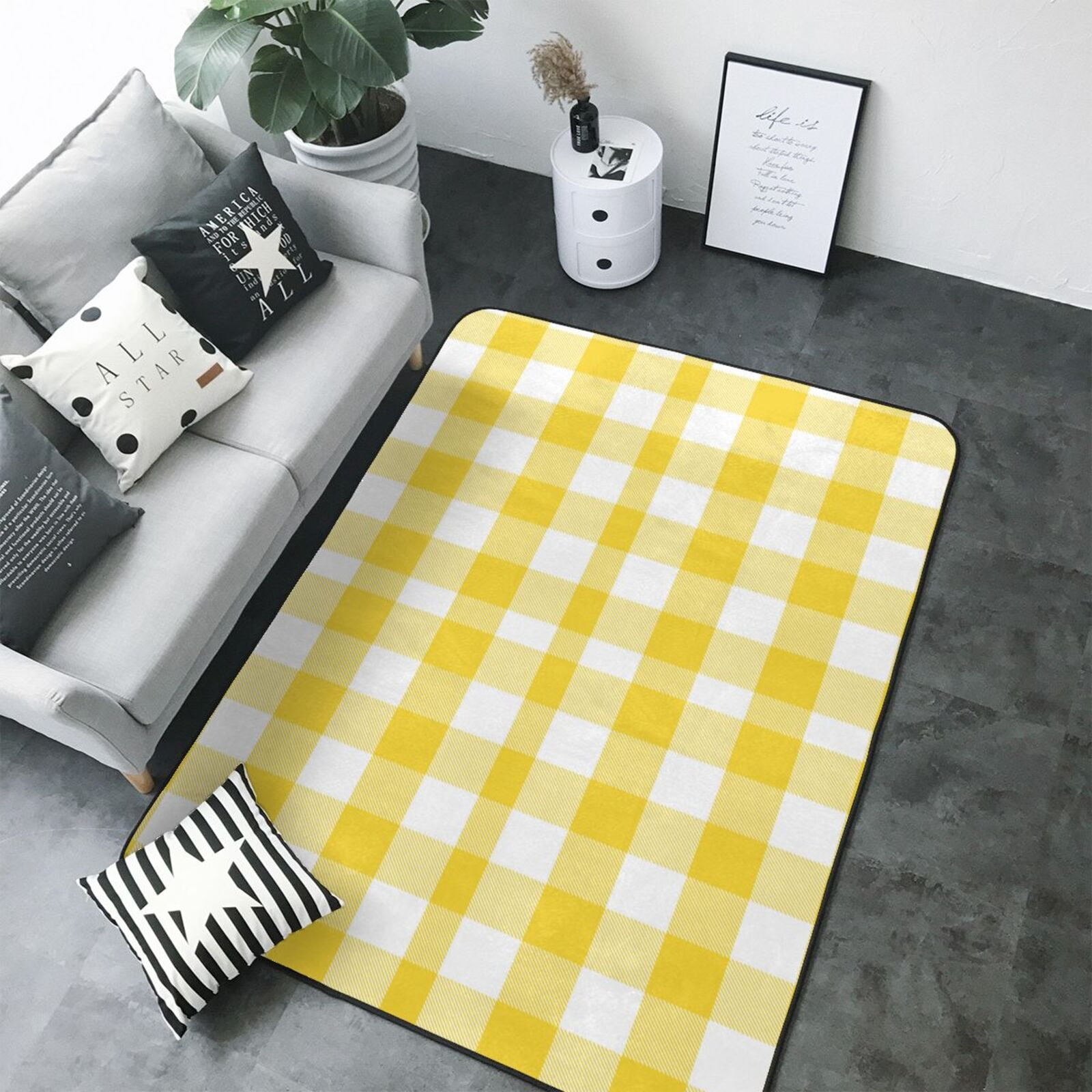 Area Rugs For Living Room Decor - yellow buffalo plaid Anti Slip Throw ...
