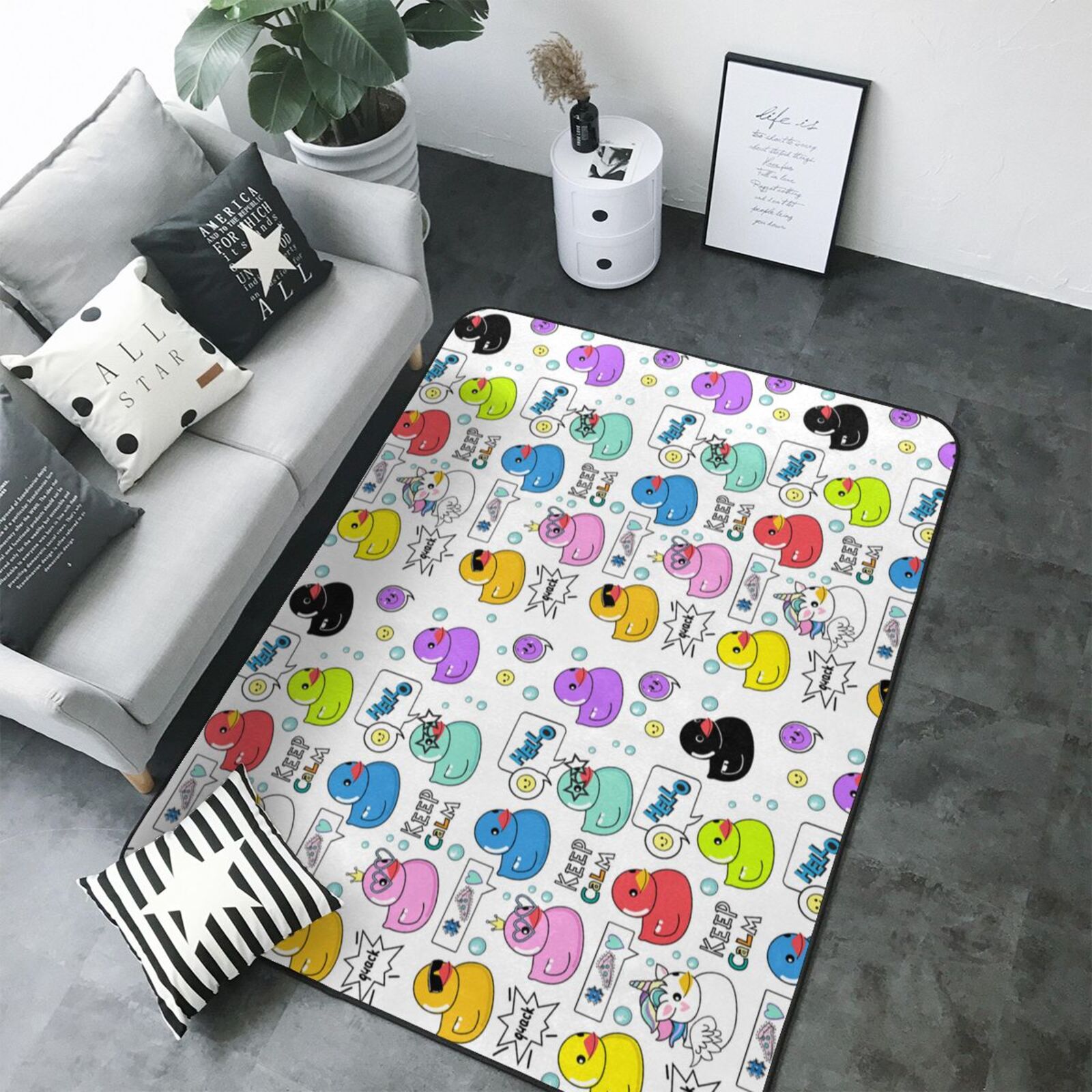 Area Rugs, Funny Colorful Cute Duck Washable Large Rugs for Living Room ...