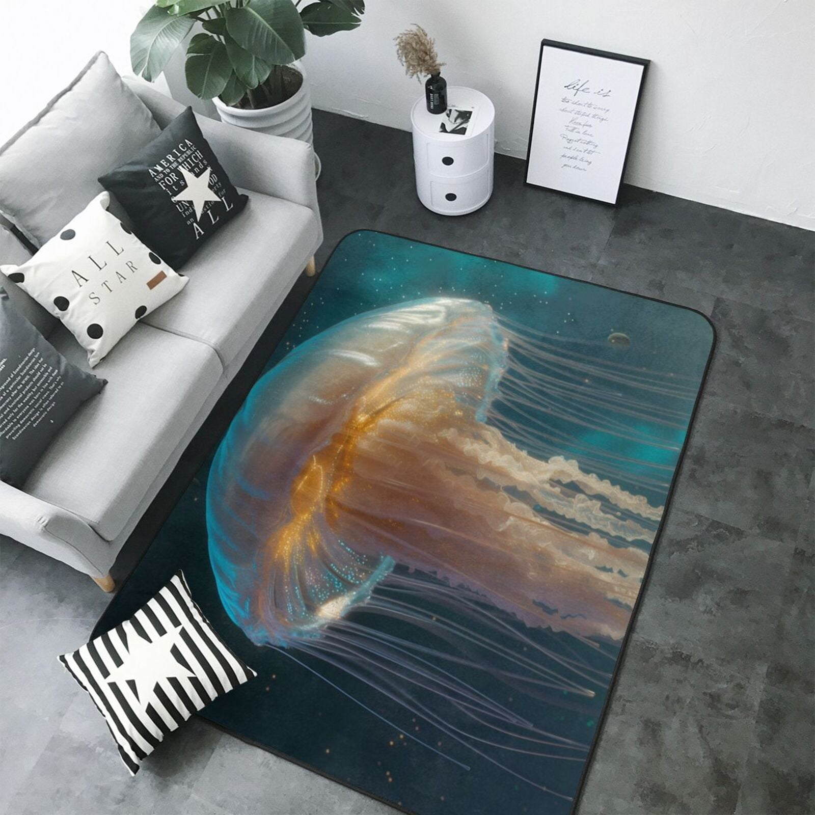 Area Rugs, Giant Jellyfish In Desert Washable Large Rugs for Living ...