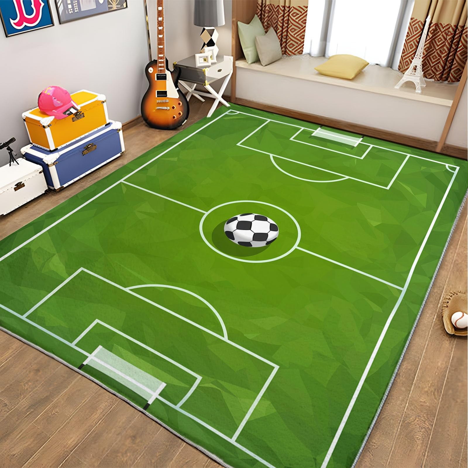 Area Rugs, Green Soccer Field Rug Home Modern Carpet, Soccer Sport ...
