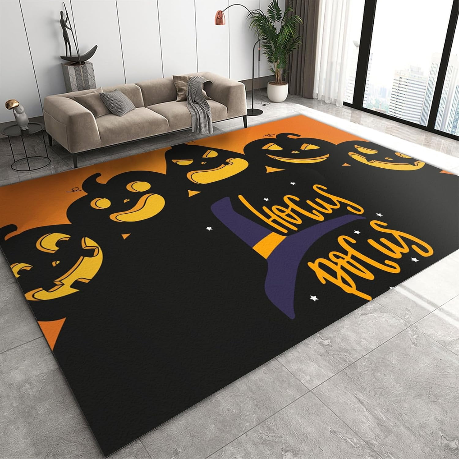 Area Rugs Halloween Witch Hat Bedroom Rug, Cartoon Ghost Pumpkin Head ...