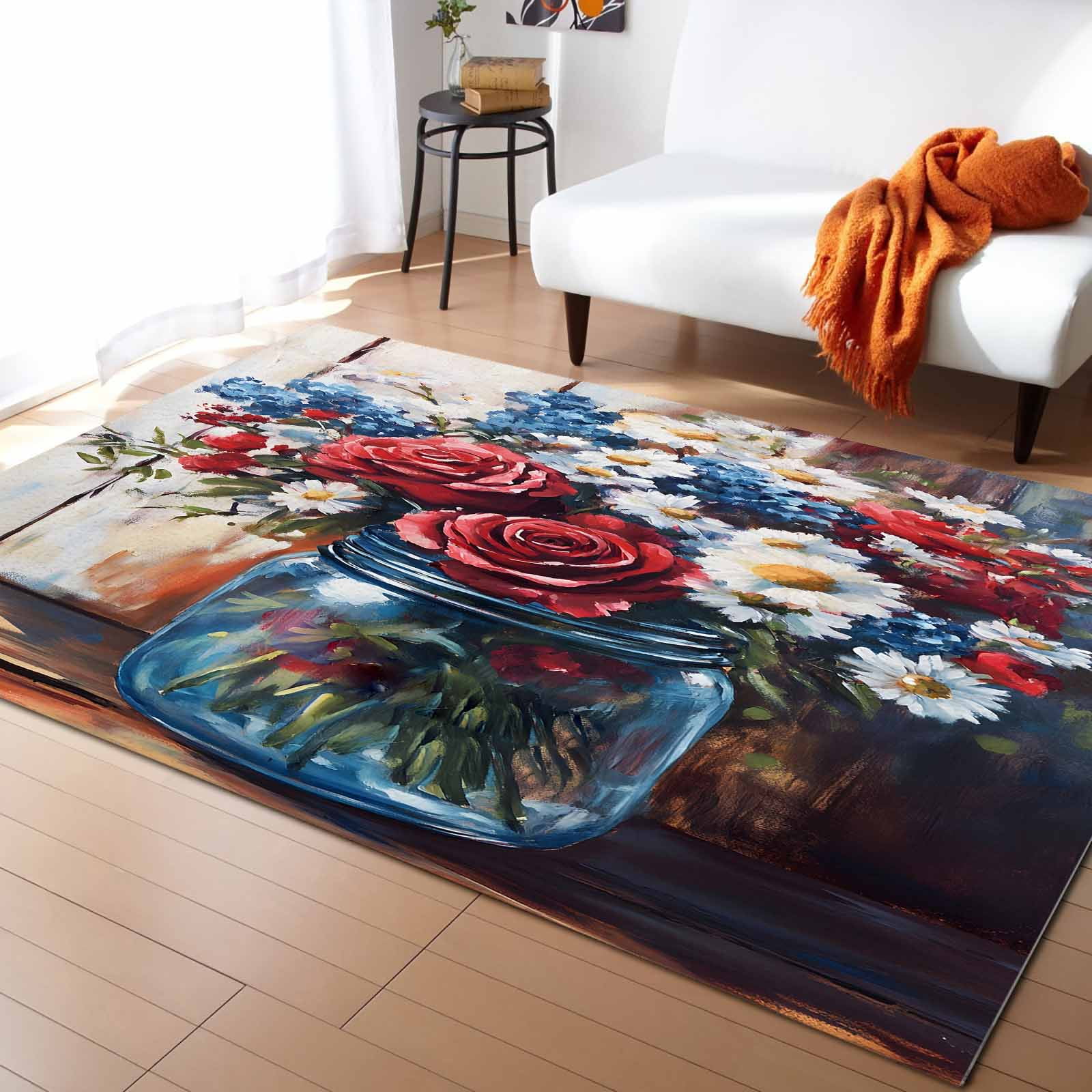 Area Rugs Indoor Non-Slip Rectangle Rug 2.7x5 Ft Abstract Red Blue ...