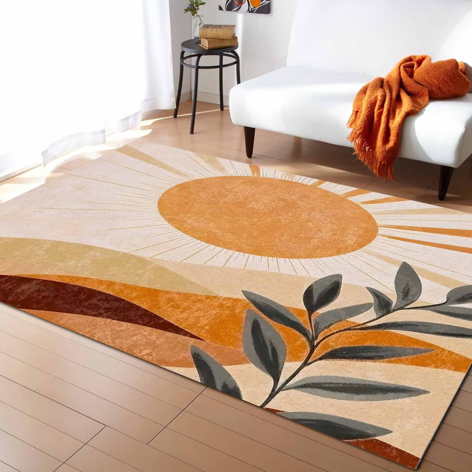 Area Rugs Indoor Non-Slip Rectangle Rug 2.7x5 Ft Abstract Sun Leaf ...